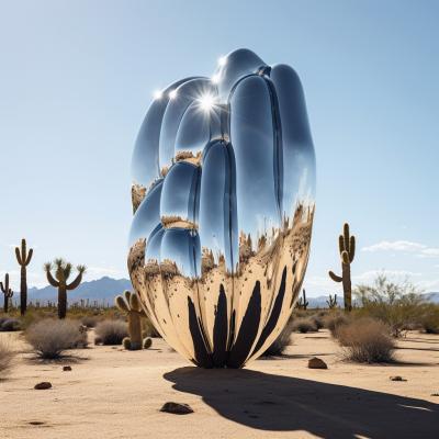 China Giant Mirror Stainless Steel Outdoor Cactus Sculpture 300cm for Park Decoration for sale