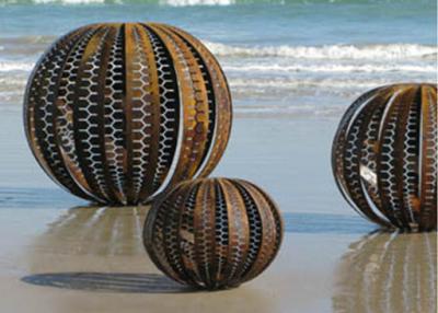 China Corten Steel Hollow Sphere Sculpture 1m Diameter Rusty Finish Garden Decoration for sale
