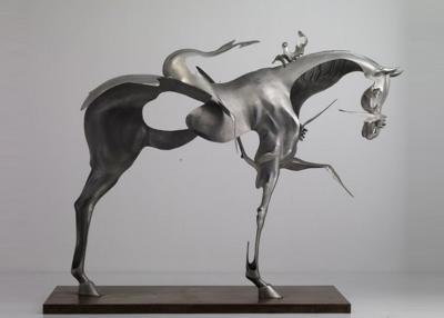 China 170cm Life Size Abstract Stainless Steel Horse Sculpture with Brushed Finishing for Outdoor Decoration for sale