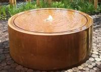 China Corten Steel Round Water Table 3mm Thick Rusty Finish Metal Yard Art Water Feature for sale