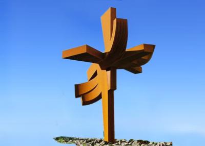 China Corten Steel Cross Garden Sculpture 250cm Height Rusty Oxide Finish for Landscape Decoration for sale