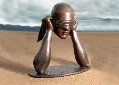 China Contemporary Bronze Blindfolded Man Head Statue with Thermal Coloring Coating - Custom Size Available - 35 Day Delivery for sale