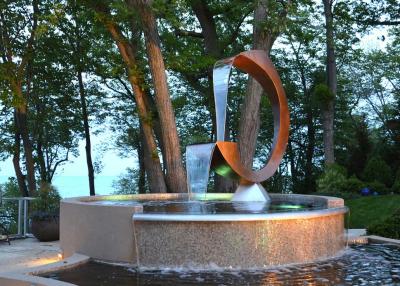 China Corten Steel C Shape Water Feature Fountain Outdoor Garden Decoration Custom Size for sale