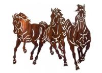 China Corten Steel Mustang Horse Trio Wall Sculpture 1m H Rusty Finish Metal Art for Outdoor and Indoor Decoration for sale