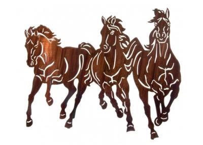 China Corten Steel Mustang Horse Trio Wall Sculpture 1m H Rusty Finish Metal Art for Outdoor and Indoor Decoration for sale
