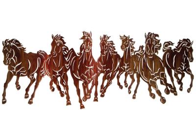 China Modern Metal Horse Wall Art - 7 Running Stallions Corten Steel Sculpture with Custom Sizes and Rusty Finish for sale