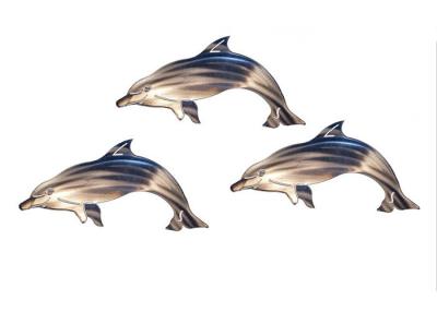 China Custom Stainless Steel Dolphin Wall Hanging Sculpture Set Brushed Finish Outdoor Decor for sale