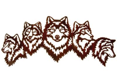 China Five Wolves Corten Steel Metal Wall Sculpture Rusty Finish Custom Size Outdoor Decor for sale