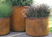 China Round Corten Steel Planters 50 cm Height with Rusty Finish for Landscape and Garden Decoration for sale