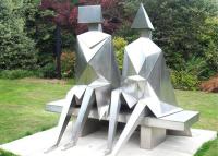 China Stainless Steel Garden Couple Sculpture 150cm Matt Finish Outdoor Art for sale