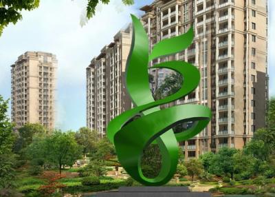 China Green Painted Stainless Steel Outdoor Abstract Metal Sculpture 2.4m for sale