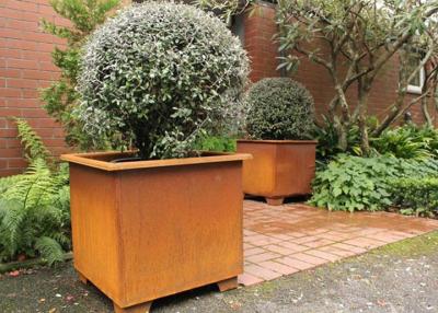 China Corten Steel Square Planter Box Rusty Finish Custom Size for Indoor Outdoor Garden for sale