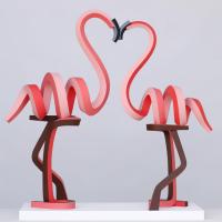 China Fiberglass Pink Flamingo Sculpture 71x76x26cm Customizable Outdoor Garden Art for sale