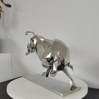 China Outdoor Garden Decorative Stainless Steel Polished Bull Sculpture 180cm Height for sale