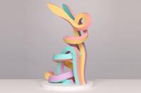 China Outdoor Stainless Steel Rabbit Dog Sculpture Rainbow Painted Finish Custom Size for sale