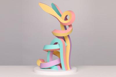 China Outdoor Stainless Steel Rabbit Dog Sculpture Rainbow Painted Finish Custom Size for sale