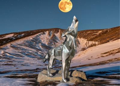 China Large Stainless Steel Wolf Howling Sculpture 120cm Customizable Outdoor Art for sale