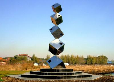 China Polished Stainless Steel Cube Tower Sculpture 8cm H Large Garden Art for sale
