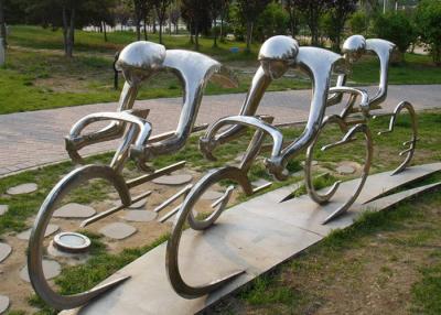 China Stainless Steel Abstract Cyclist Sculpture Polished Finish Custom Size Garden Decoration for sale