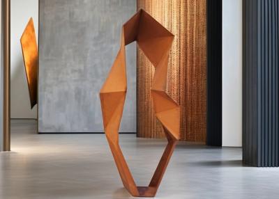 China Contemporary Abstract Geometric Corten Steel Metal Art Sculpture Welding Technique Rusty Finish Custom Size for sale