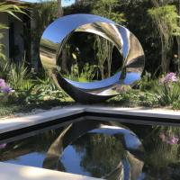 China Stainless Steel Mirror Outdoor Ring Waterscape Sculpture 200cm for Hotel Villa Decor for sale