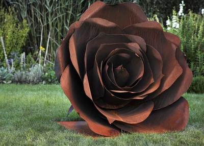 China Corten Steel Rose Sculpture 100cm Rusted Metal Garden Art Outdoor Decoration for sale