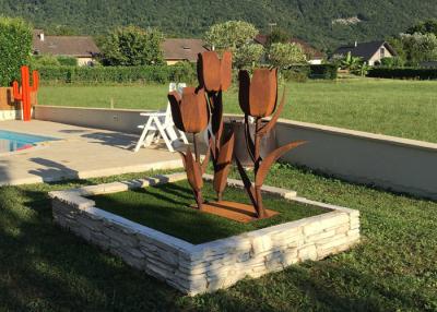 China Lifelike Corten Steel Tulip Abstract Flower Sculpture 150cm for Garden Decoration for sale