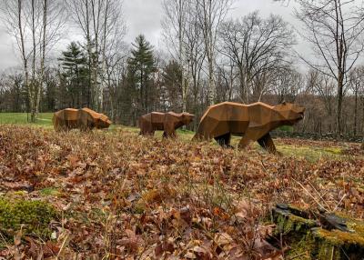 China Corten Steel Geometric Bear Sculpture 120cm Outdoor Garden Decoration Rusty Finish for sale