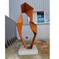 China Abstract Geometric Corten Steel Weathering Sculpture 120cm Height Rusty Finish Outdoor Garden Art for sale