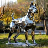 China Modern Geometry Stainless Steel Dog Sculpture 120cm Height Polished Finish Garden Decoration for sale