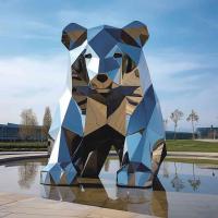 China Polished Stainless Steel Bear Sculpture 150cm Height Garden Decoration for sale