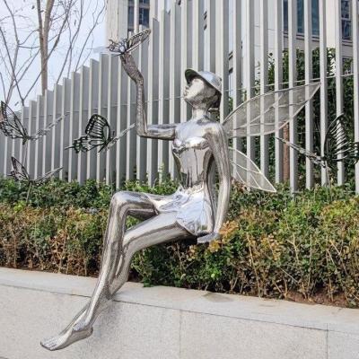 China Large Stainless Steel Fairy Lady Sculpture 200 cm Mirror Polished Outdoor for sale