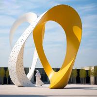 China Abstract International Huge Architectural Circle Sculpture 500cm Height Stainless Steel Painted for sale