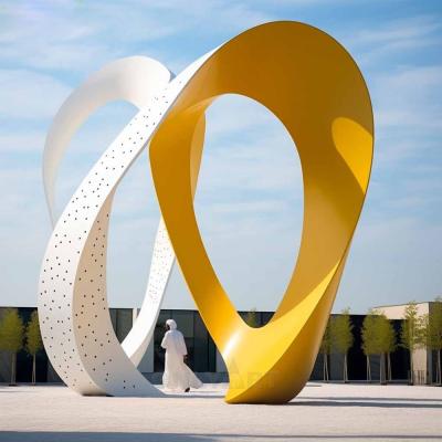 China Abstract International Huge Architectural Circle Sculpture 500cm Height Stainless Steel Painted for sale