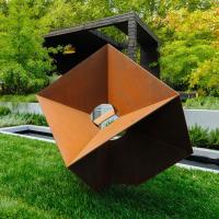 China Modern Rusty Corten Steel Hand Sculpture Cube Outdoor Decoration Custom Size for sale