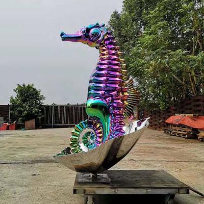 China 200cm Stainless Steel Seahorse Sculpture PVD Coated Outdoor Art Decor for sale