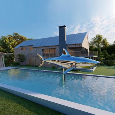 China Outdoor Swimming Pool Decoration Stainless Steel Shark Sculpture 250cm Length Polished for sale