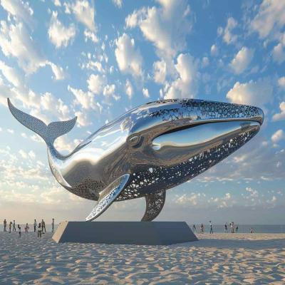 China Stainless Steel Whale Dolphin Sculpture Outdoor Garden Art Custom Size Polished Finish for sale