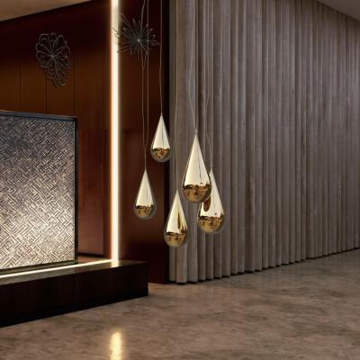 China Custom Stainless Steel Golden Hanging Water Drop Sculpture Mirror Finish Outdoor Art for sale