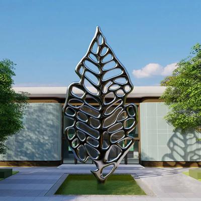 China Stainless Steel Leaf Sculpture 200cm Height Polished Outdoor Garden Art for sale