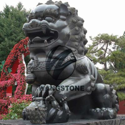 China Bronze Chinese Guardian Lion Statue Foo Dog Sculpture 35cm Outdoor Garden Decor for sale