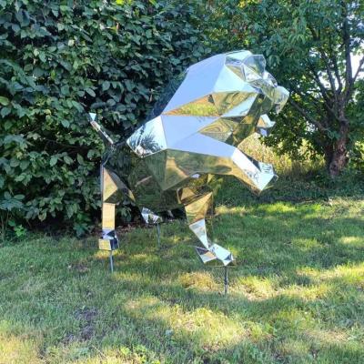 China Stainless Steel Mirror Polished Large Outdoor Lion Sculpture Statue Garden Decor 316 Grade for sale
