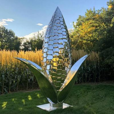 China Luxury Stainless Steel Corn Sculpture 200cm Height Polished Outdoor Garden Decoration for sale