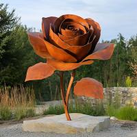 China Handcrafted Weathering Steel Floral Sculpture 200cm Garden Decoration Corten Steel Art for sale
