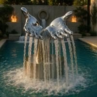 China Large Stainless Steel Mirror Finish Hands Fountain Sculpture 300cm H Custom for sale