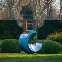 China Stainless Steel and Bronze Moon Sculpture 150cm Height Polished Patina Garden Art for sale
