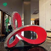 China Commercial Large Modern Abstract Stainless Steel Sculpture Red Silver Polished Painted Custom Size for sale