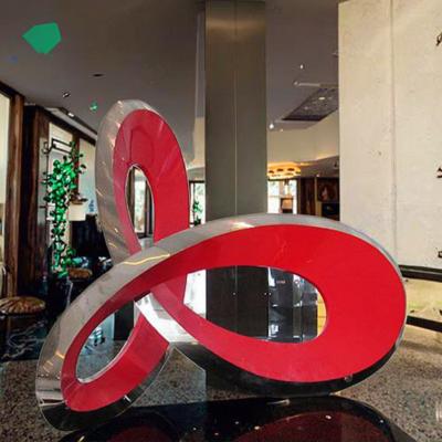 China Commercial Large Modern Abstract Stainless Steel Sculpture Red Silver Polished Painted Custom Size for sale