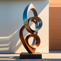 China Rust Steel and Stainless Steel Circle Sculpture 150cm Height Corten Steel Garden Decoration for sale