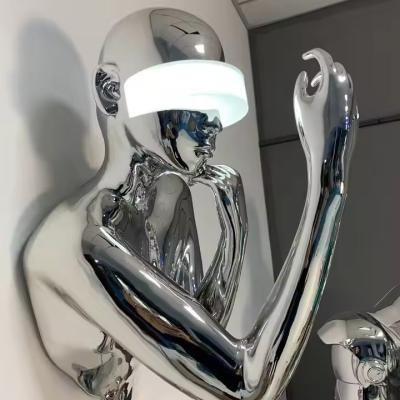 China Modern Stainless Steel LED Sculpture Wall Lamp for Hotel Lobby Exhibition Hall Custom Size for sale
